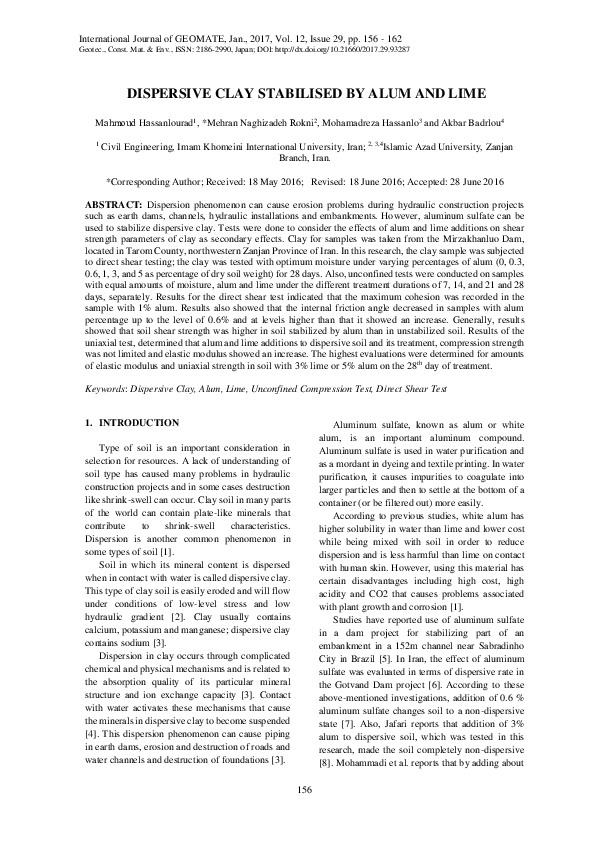 (PDF) Dispersive Clay Stabilised by Alum and Lime