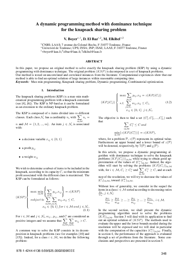 Pdf A Dynamic Programming Method With Dominance Technique For The