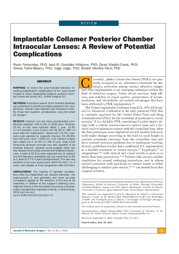 (PDF) Implantable Collamer Posterior Chamber Intraocular Lenses: A ...