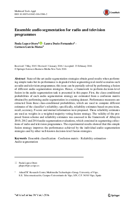 (PDF) Ensemble audio segmentation for radio and television programmes