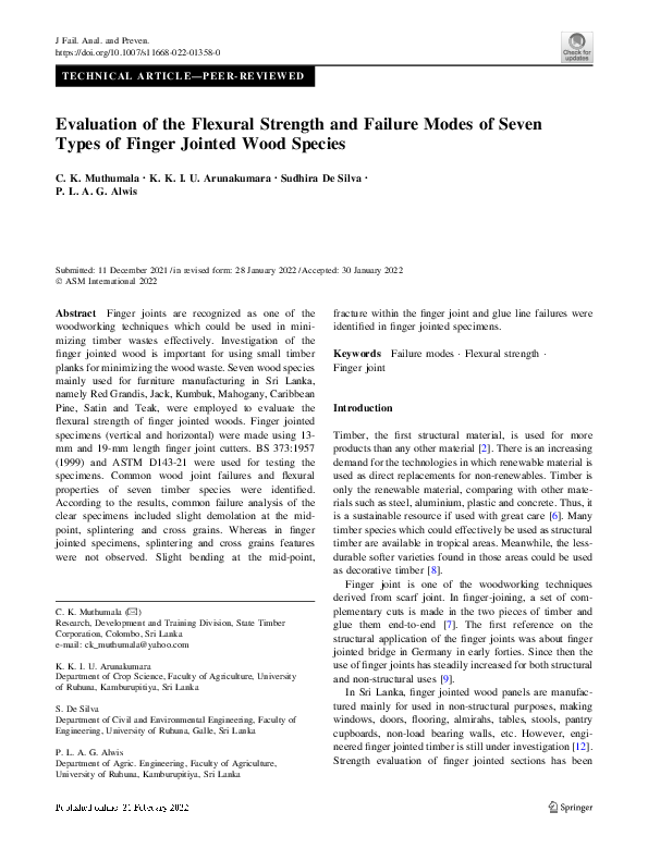 (PDF) Evaluation of the Flexural Strength and Failure Modes of Seven Types of Finger Jointed ...