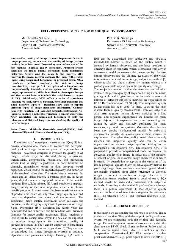 (PDF) Full- Reference Metric for Image Quality Assessment
