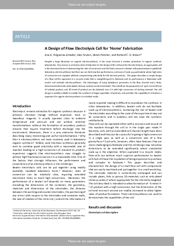 (PDF) A design of flow electrolysis cell for ‘Home’ fabrication