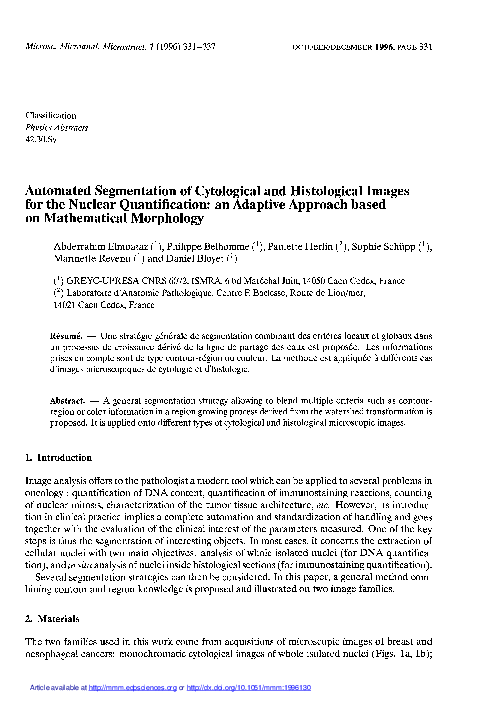 (PDF) Automated Segmentation of Cytological and Histological Images for the Nuclear ...