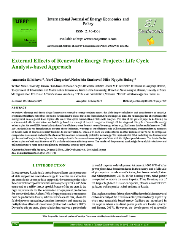 (PDF) External Effects of Renewable Energy Projects: Life Cycle ...