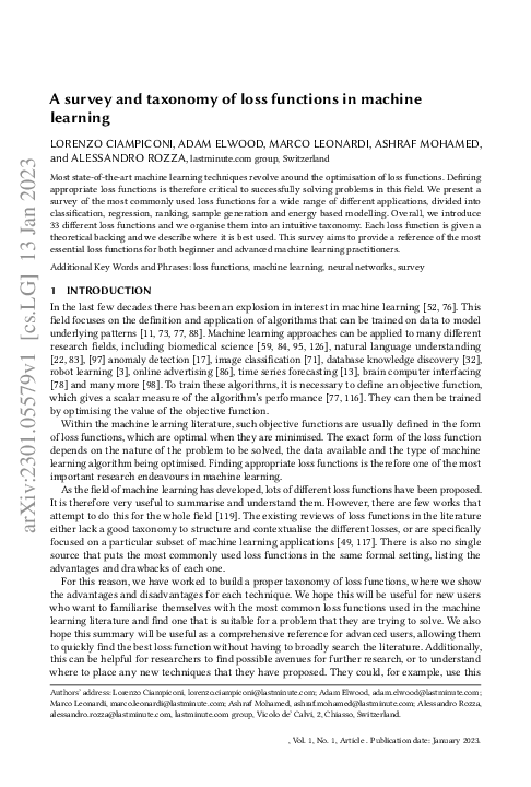 (PDF) A survey and taxonomy of loss functions in machine learning
