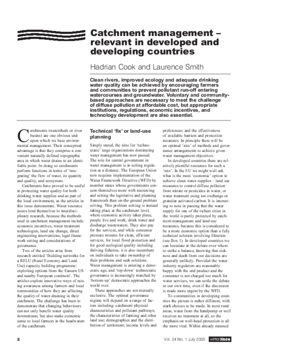 (PDF) Catchment management – relevant in developed and developing countries