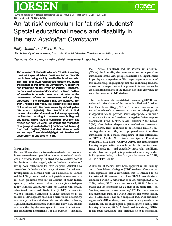 (PDF) An ‘at-risk’ curriculum for ‘at-risk’ students? Special ...