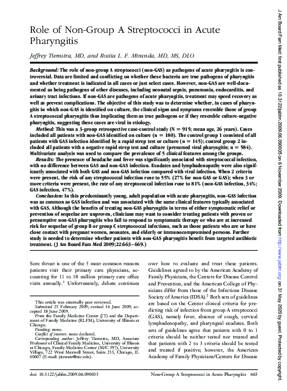(PDF) Role of Non-Group A Streptococci in Acute Pharyngitis