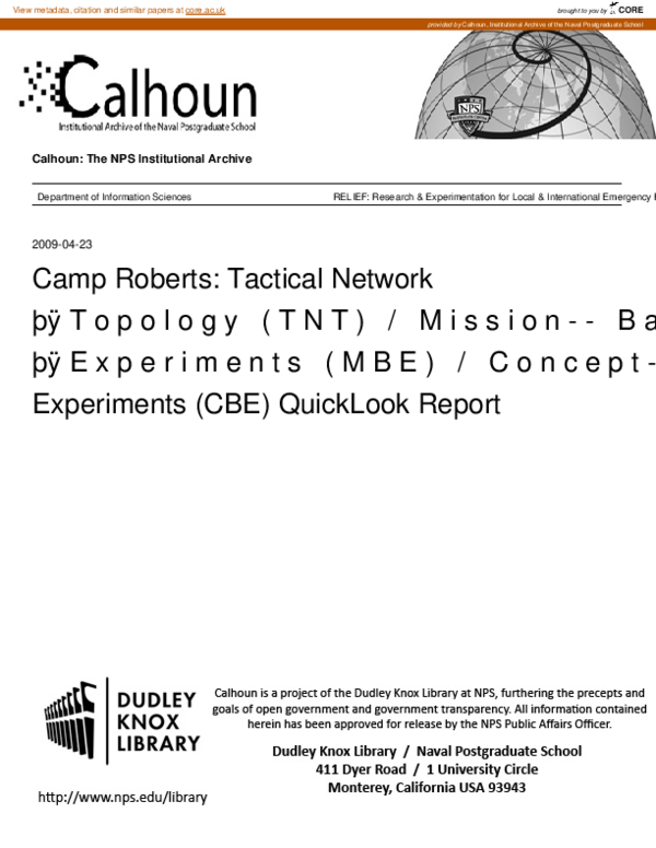 (PDF) Camp Roberts: Tactical Network Topology (TNT) / Mission-­‐Based ...
