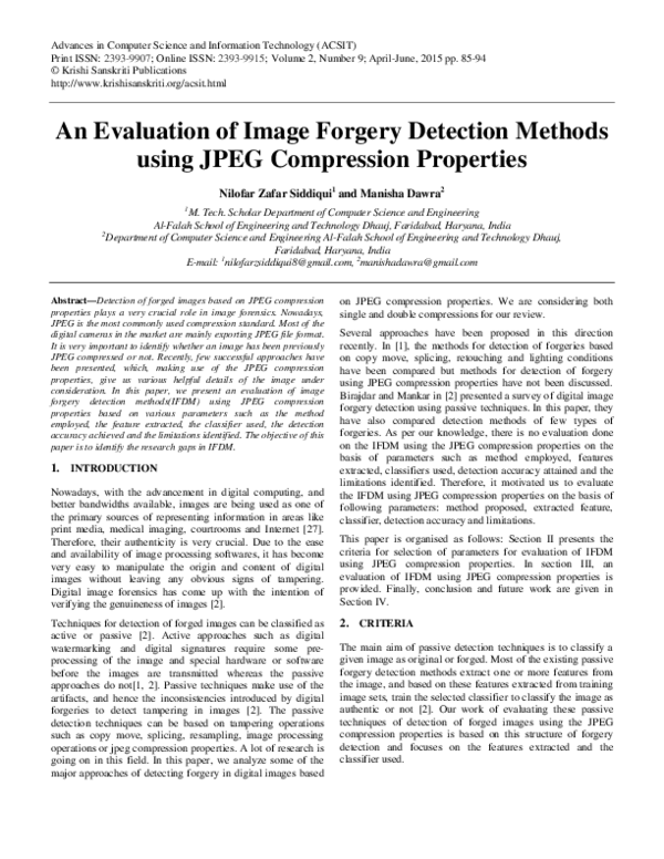 Pdf An Evaluation Of Image Forgery Detection Methods Using Jpeg