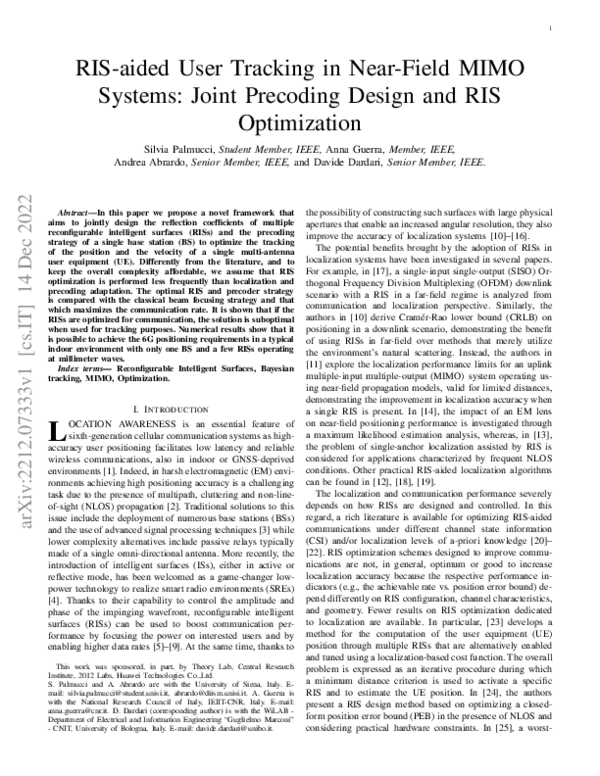 (PDF) RIS-aided User Tracking in Near-Field MIMO Systems: Joint Precoding Design and RIS ...
