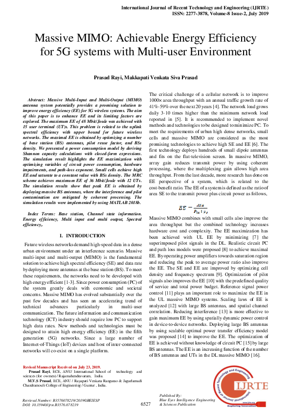 (PDF) Massive MIMO: Achievable Energy Efficiency for 5G systems with Multi-user Environment