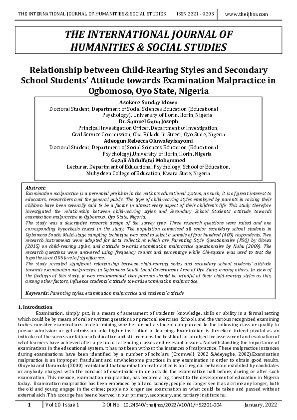 (PDF) Relationship between Child-Rearing Styles and Secondary School ...