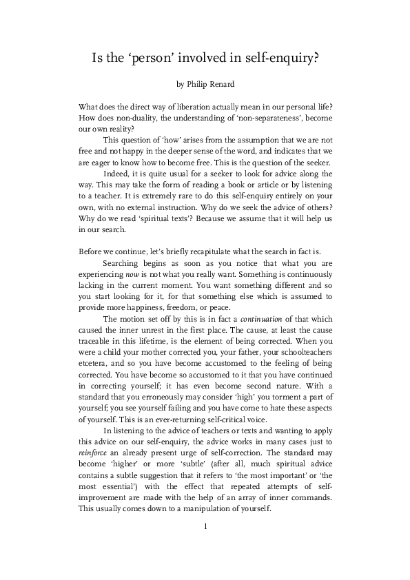 (PDF) Is the 'person' involved in self-enquiry?