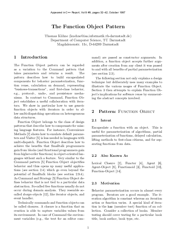 (PDF) The function object pattern | Thomas Kuehne - Academia.edu