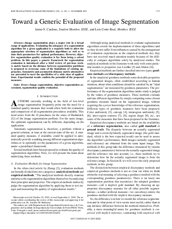 (PDF) Toward a generic evaluation of image segmentation