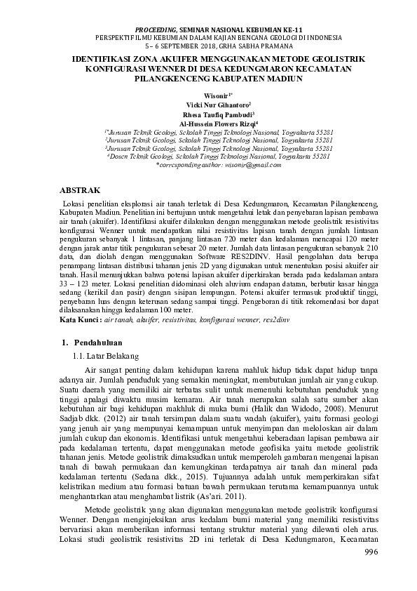 (PDF) Identifikasi Zona Akuifer Menggunakan Metode Geolistrik Konfigurasi Wenner di Desa ...