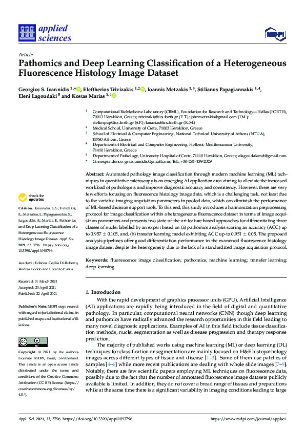(PDF) Pathomics and Deep Learning Classification of a Heterogeneous Fluorescence Histology Image ...