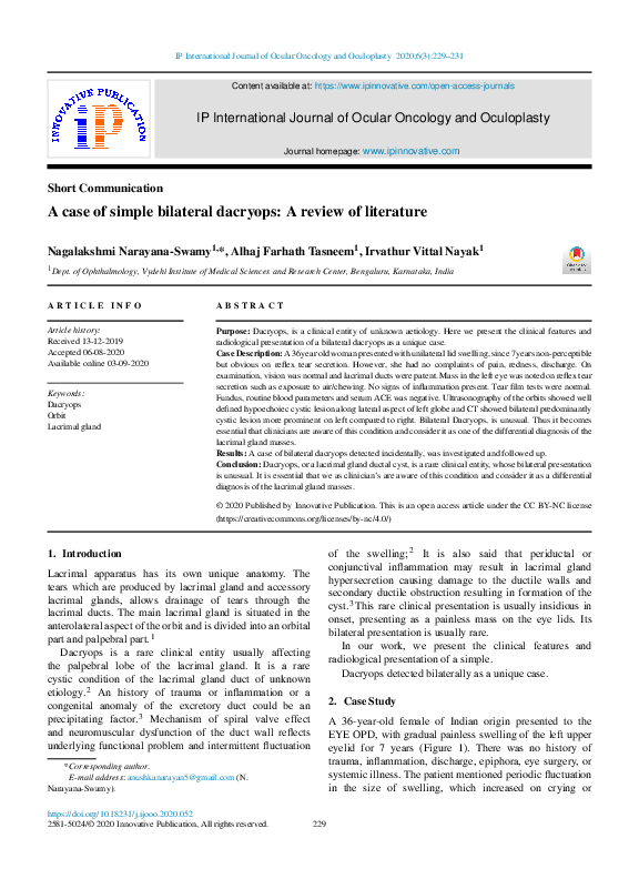 (PDF) A case of simple bilateral dacryops: A review of literature