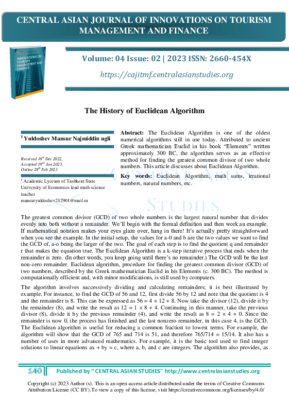 Pdf The History Of Euclidean Algorithm