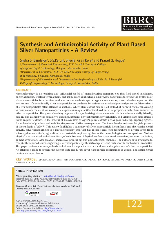 (PDF) Synthesis and Antimicrobial Activity of Plant Based Silver Nanoparticles - A Review