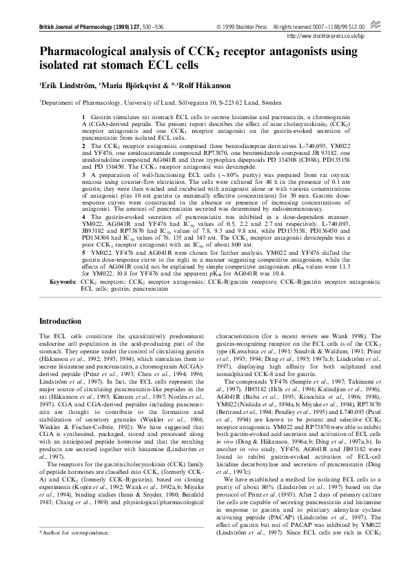(PDF) Pharmacological analysis of CCK2 receptor antagonists using ...