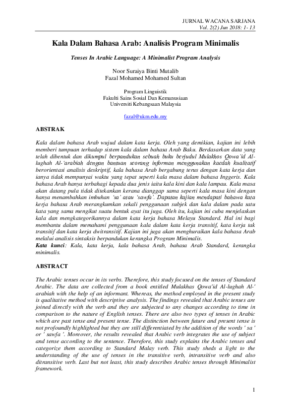 (PDF) Kala Dalam Bahasa Arab: Analisis Program Minimalis