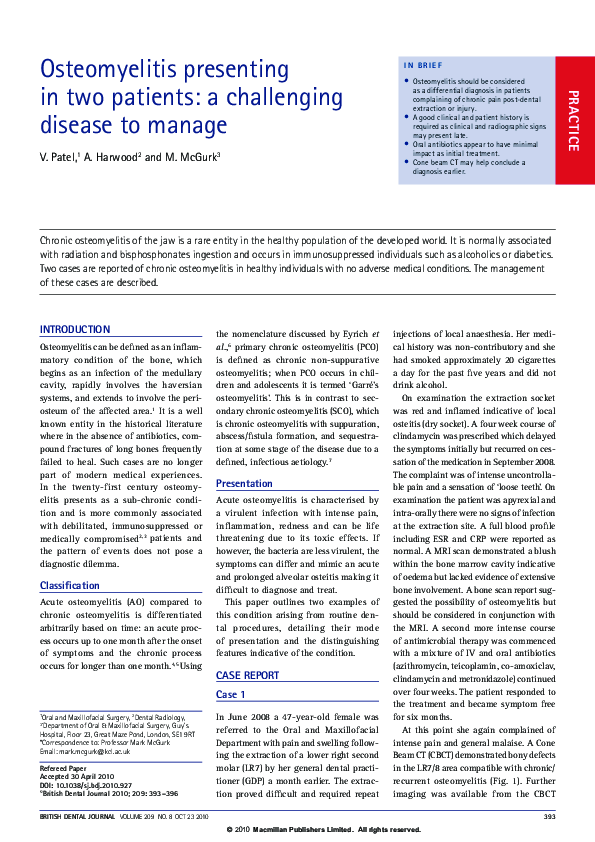 (PDF) Osteomyelitis presenting in two patients: a challenging disease ...