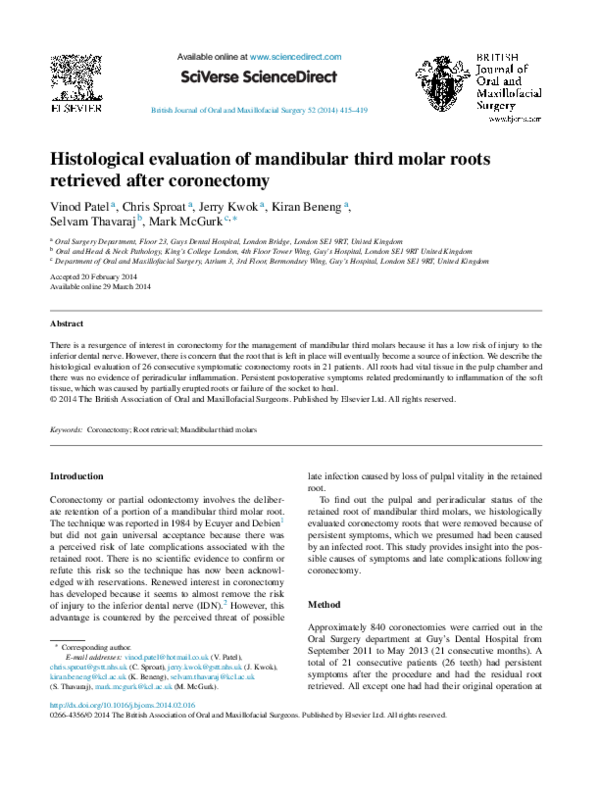 (PDF) Histological evaluation of mandibular third molar roots retrieved ...
