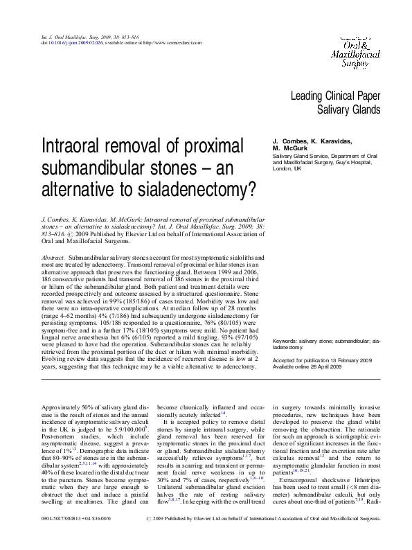 (PDF) Intraoral removal of proximal submandibular stones--an ...