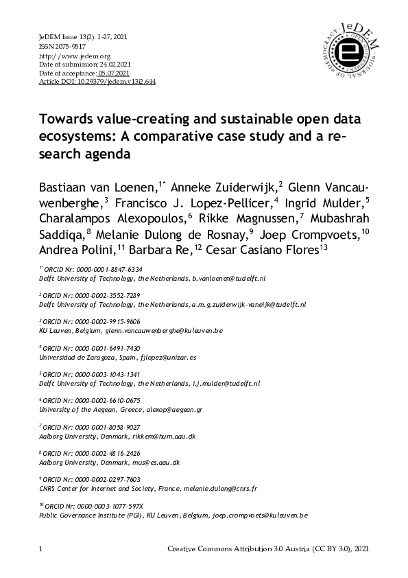 (PDF) Towards value-creating and sustainable open data ecosystems: A comparative case study and ...