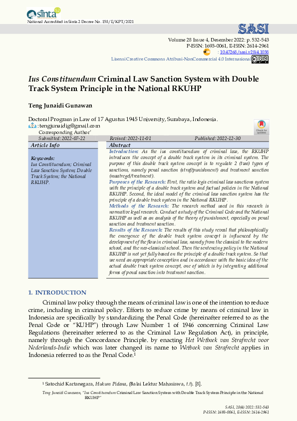 (PDF) Ius Constituendum Criminal Law Sanction System with Double Track ...