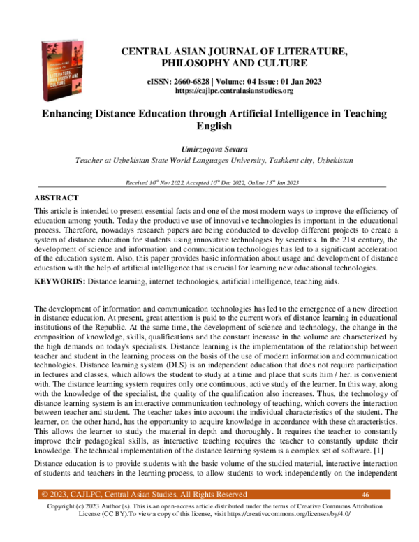 (PDF) Enhancing Distance Education through Artificial Intelligence in ...
