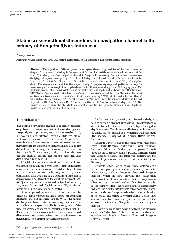 (PDF) Stable cross-sectional dimensions for navigation channel in the ...