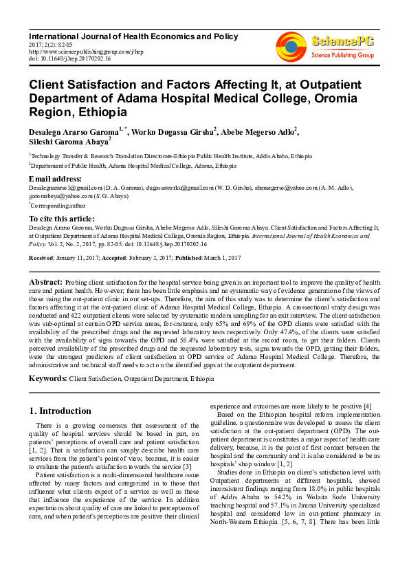 (PDF) Client Satisfaction and Factors Affecting It, at Outpatient ...