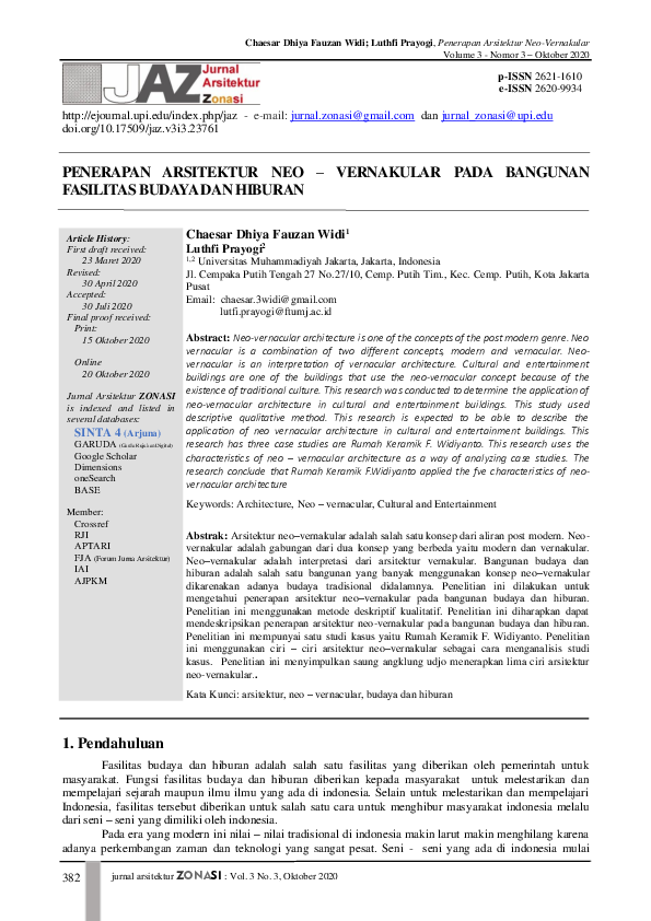 (PDF) Penerapan Arsitektur Neo-Vernakular pada Bangunan Buday dan Hiburan
