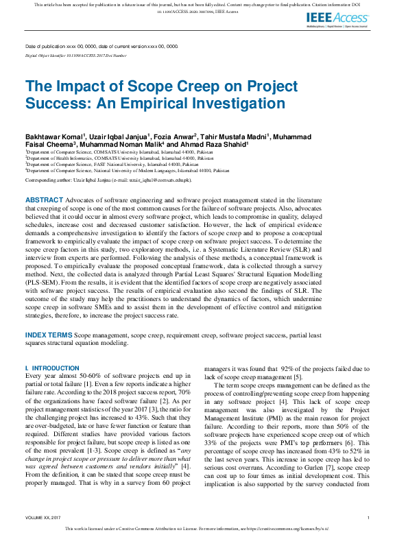 (PDF) The Impact of Scope Creep on Project Success: An Empirical ...