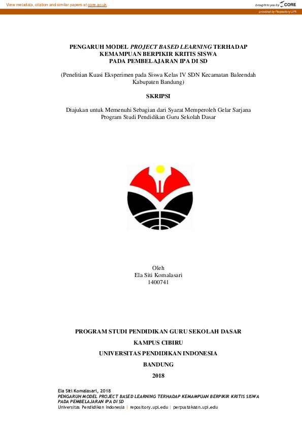PENGARUH MODEL PROJECT BASED LEARNING TERHADAP KEMAMPUAN BERPIKIR KRITIS SISWA PADA PEMBELAJARAN ...