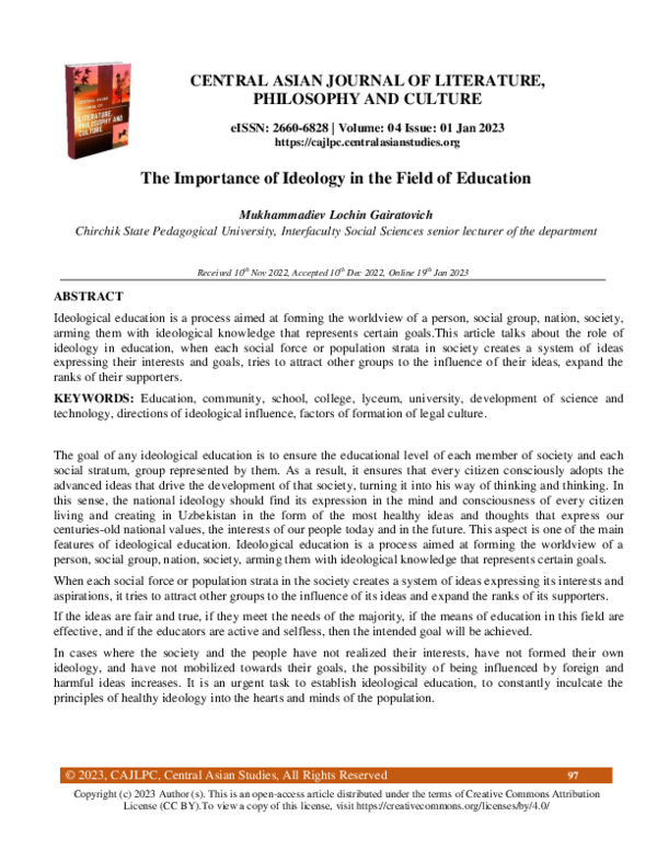 (PDF) The Importance of Ideology in the Field of Education