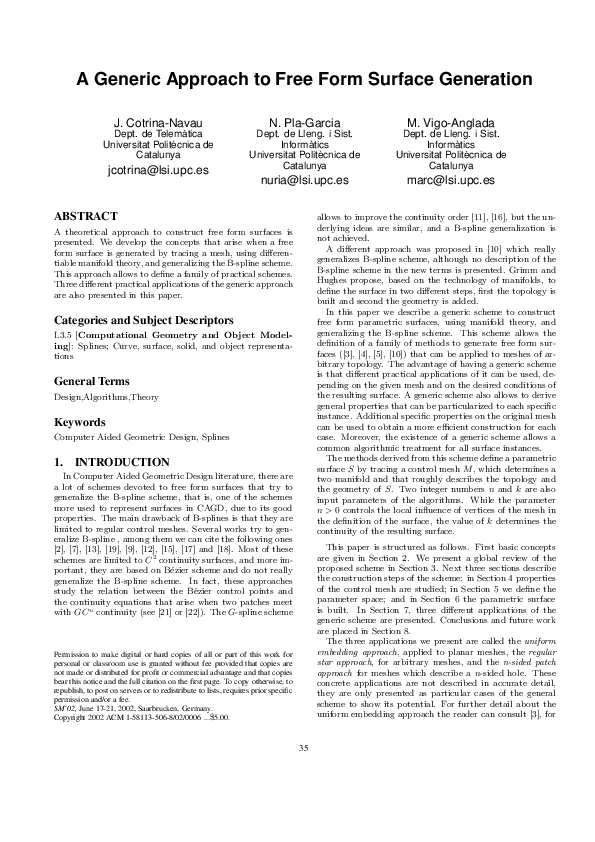 (PDF) A generic approach to free form surface generation