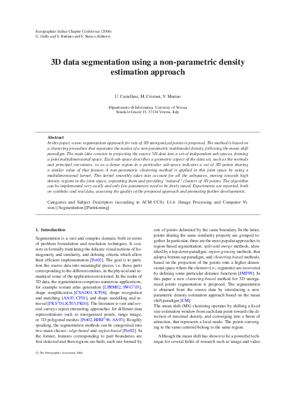 Pdf 3d Data Segmentation Using A Non Parametric Density Estimation Approach