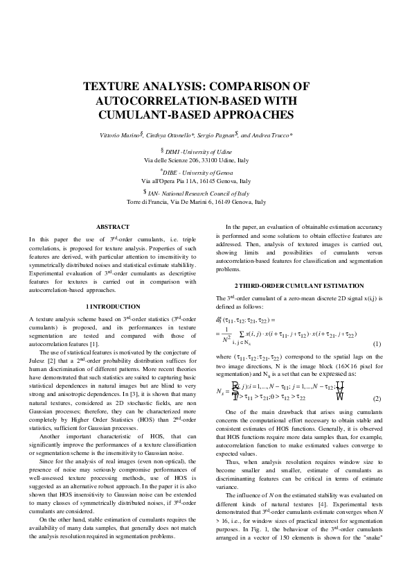 (PDF) Texture analysis: Comparison of autocorrelation-based with cumulant-based approaches