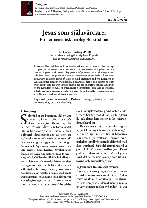 (PDF) Jesus som själavårdare: Ett hermeneutiskt teologiskt studium ...
