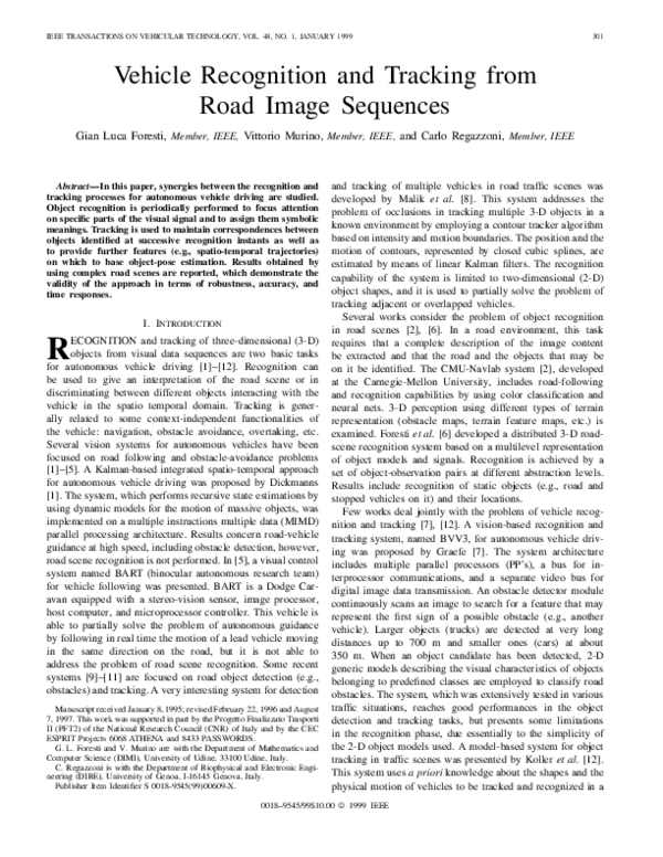 (PDF) Vehicle recognition and tracking from road image sequences