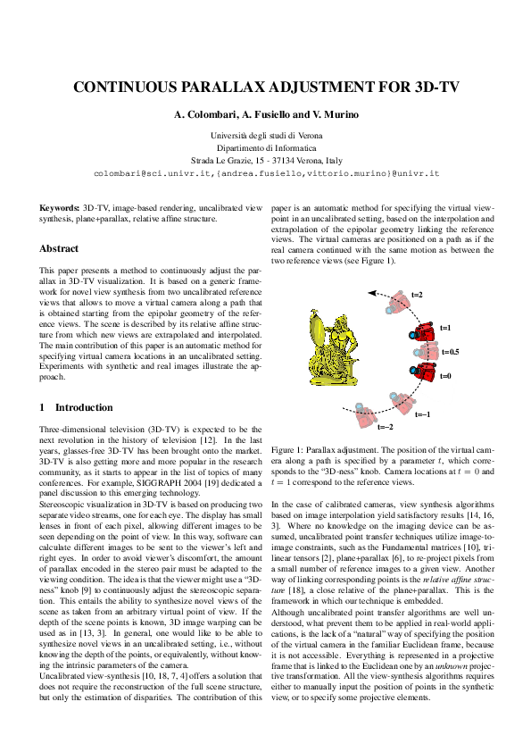 (PDF) Continous Parallax Adjustment for 3DTV