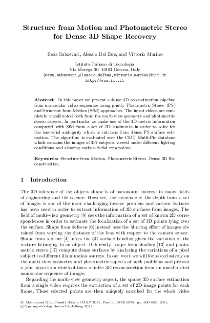 (PDF) Structure from Motion and Photometric Stereo for Dense 3D Shape Recovery