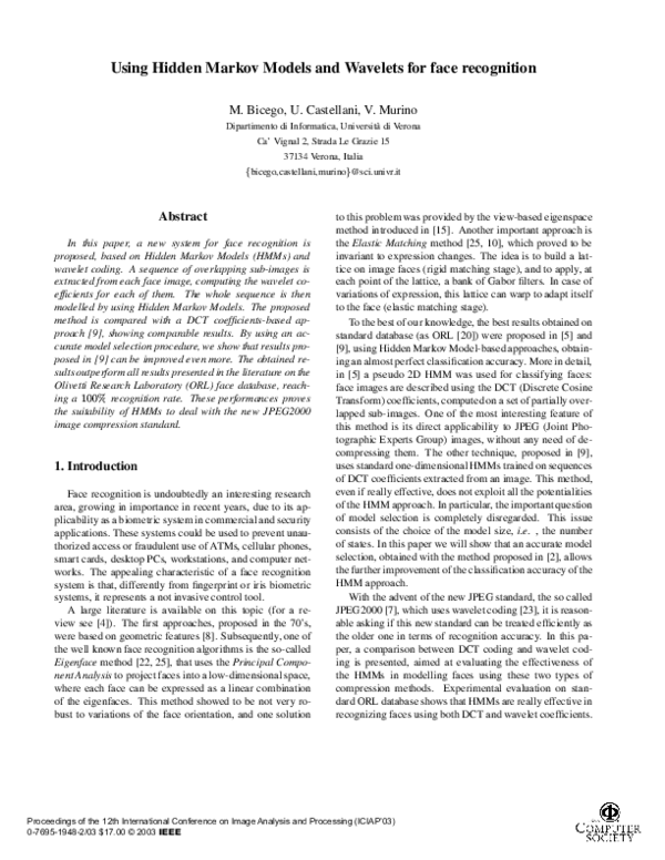 (PDF) Using hidden Markov models and wavelets for face recognition