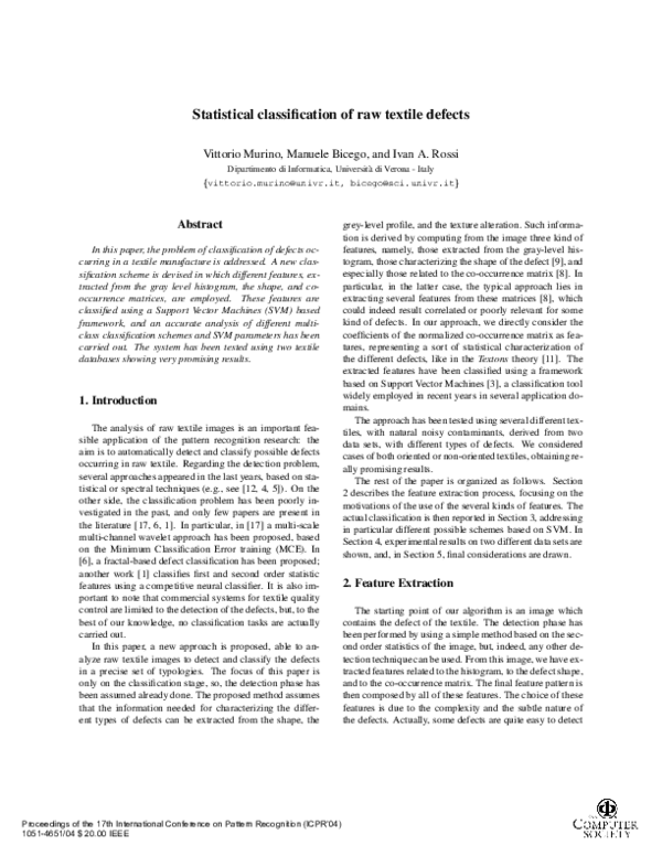 (PDF) Statistical classification of raw textile defects