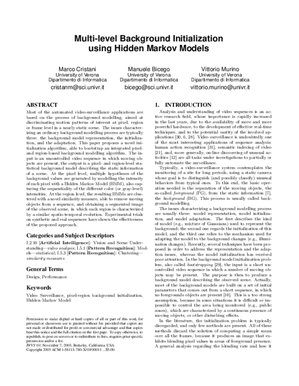 (PDF) Multi-level background initialization using Hidden Markov Models